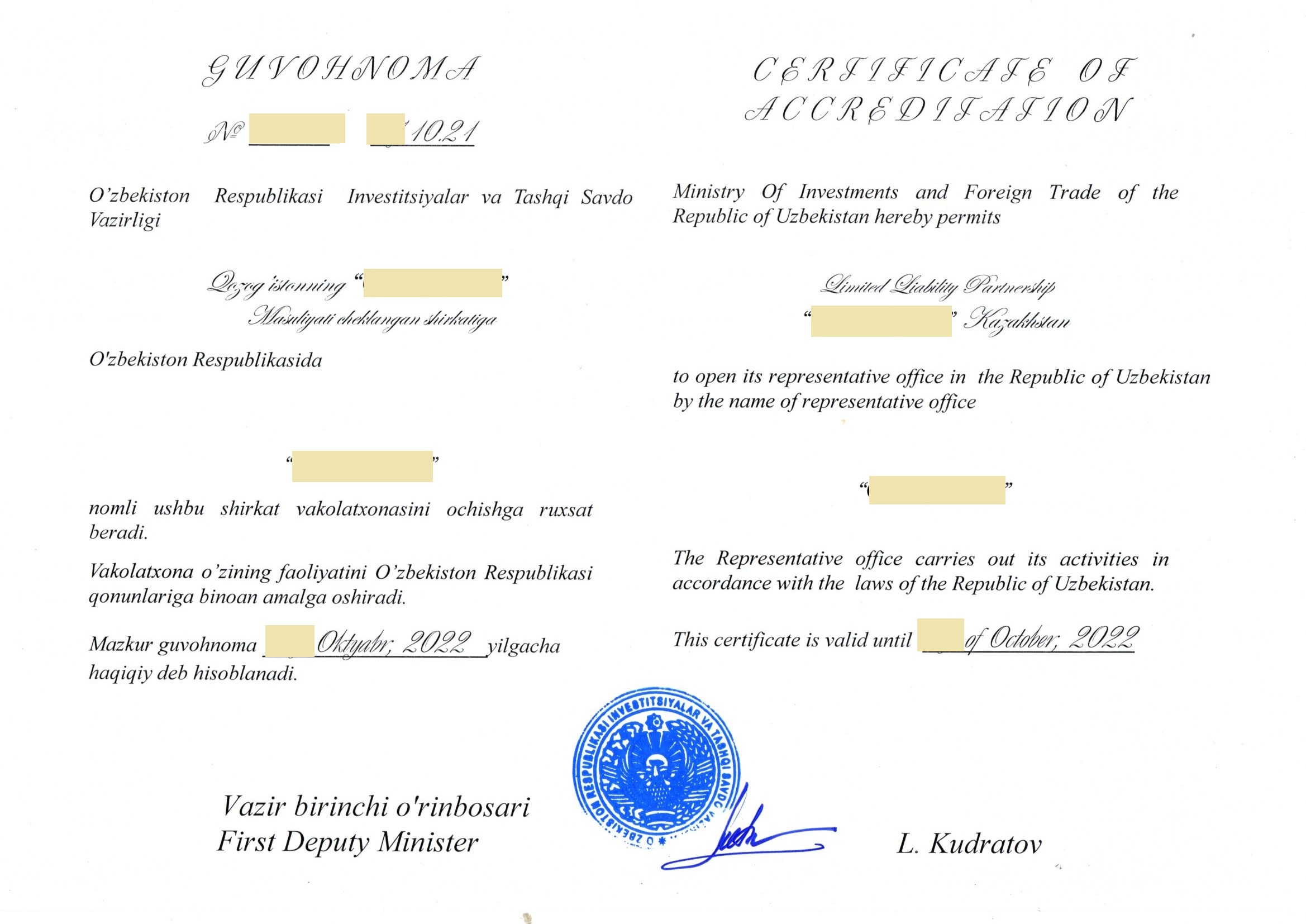 Accreditation of Representative offices